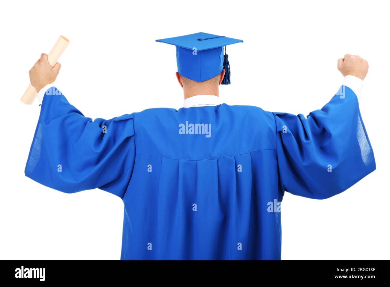 Man graduate student wearing graduation hat and gown, isolated on white ...