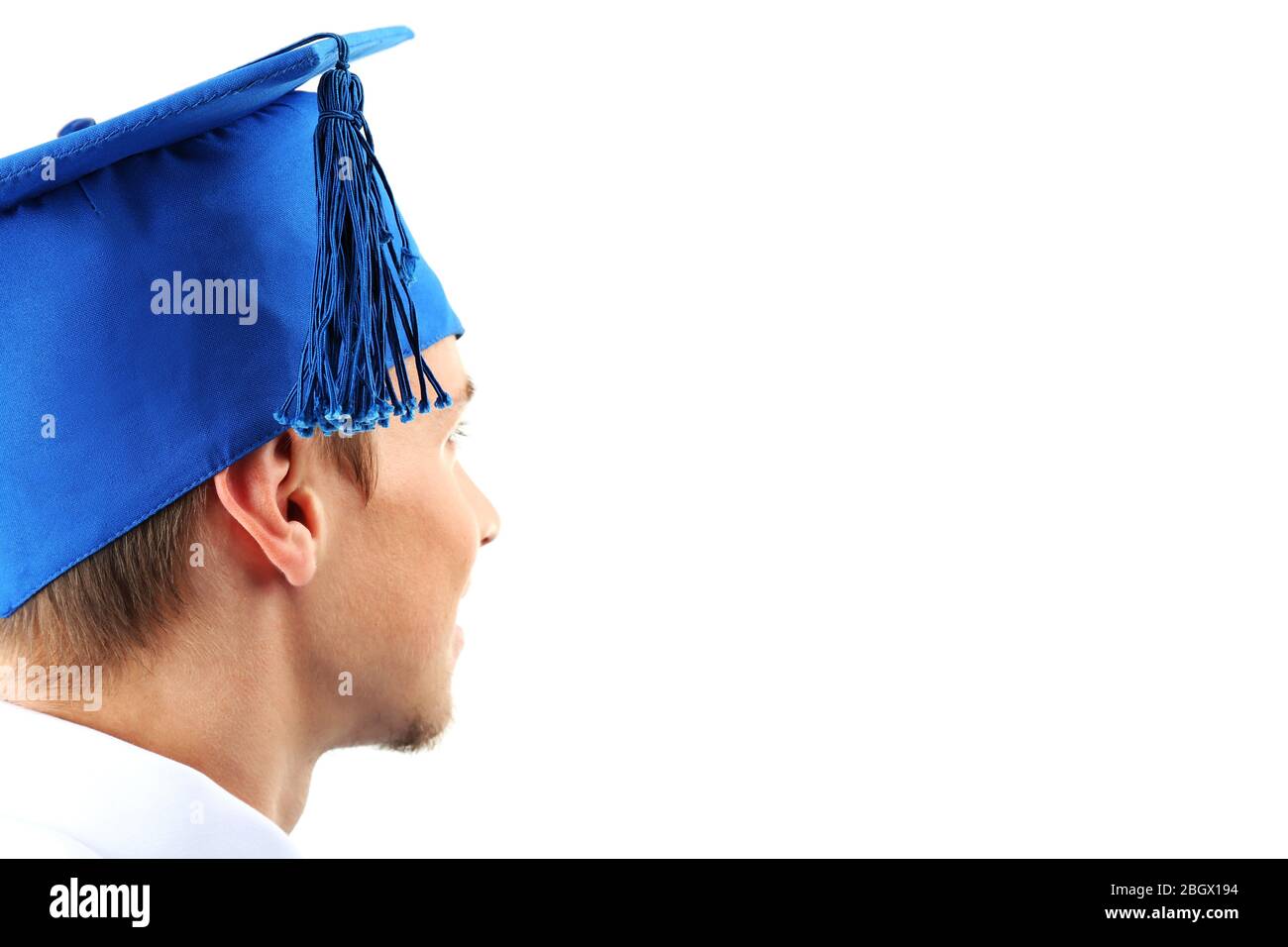 Man graduate student wearing graduation hat and gown, isolated on white ...
