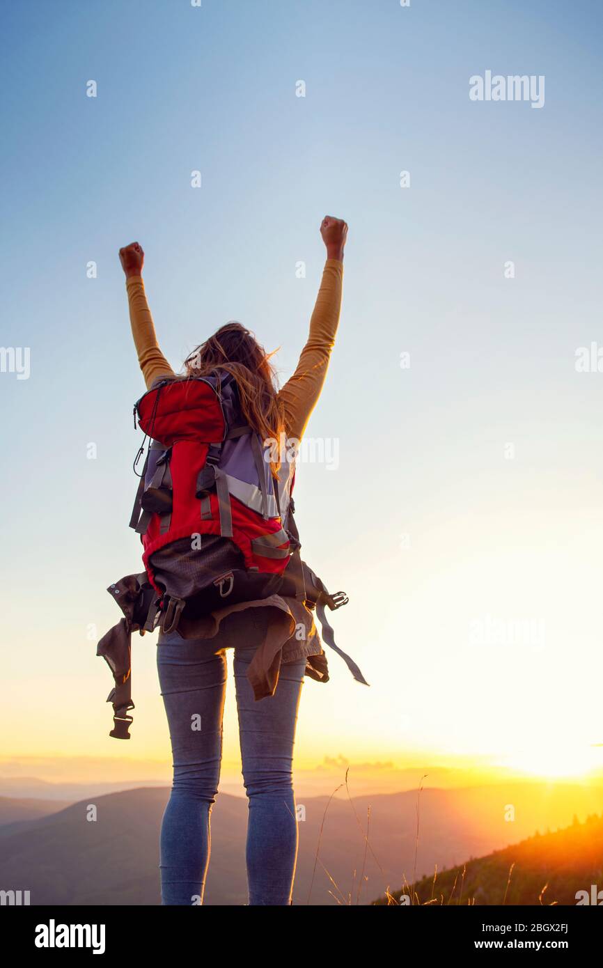 Woman hiker open arms hi-res stock photography and images - Alamy