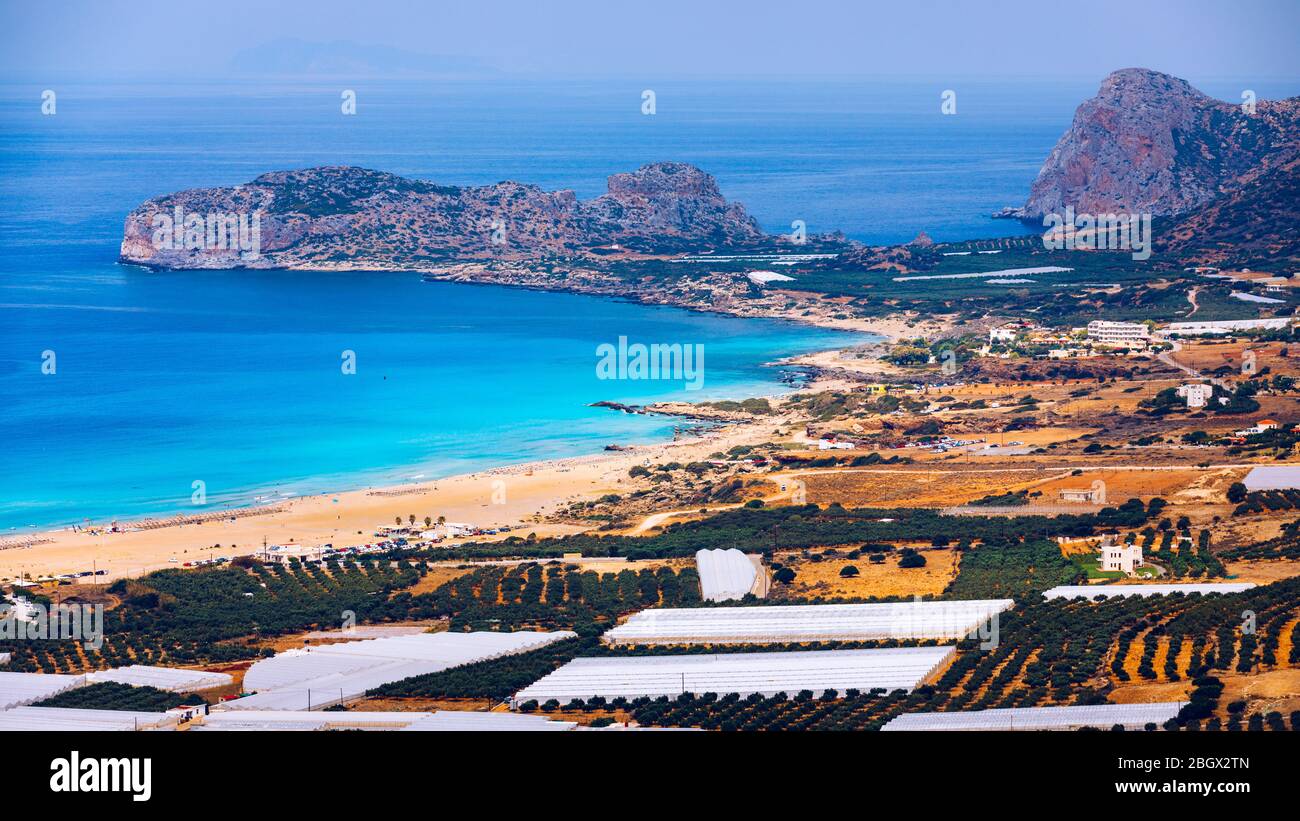 Shot of beautiful turquoise beach Falasarna (Falassarna) in Crete ...