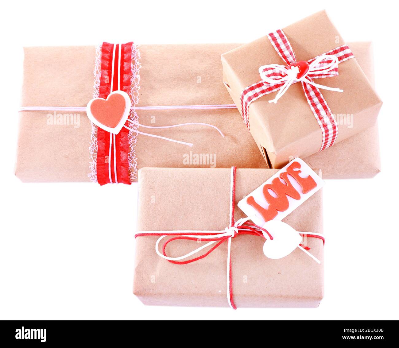 Three gift boxes isolated on white Stock Photo - Alamy