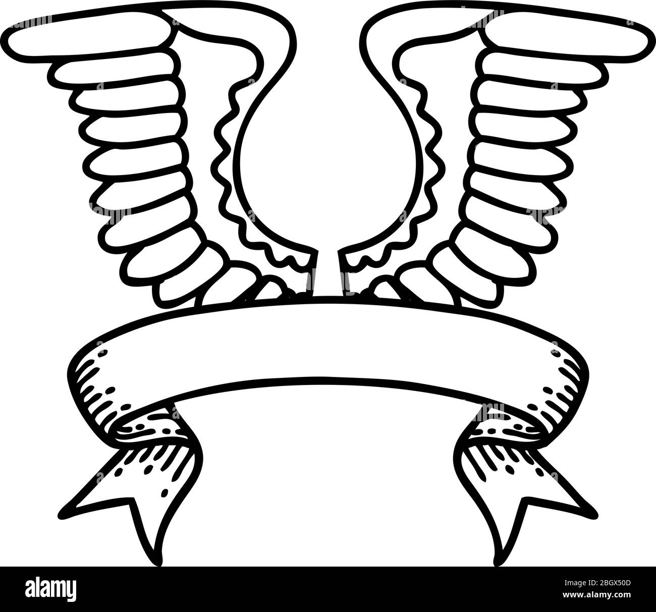 traditional black linework tattoo with banner of a wing Stock Vector ...