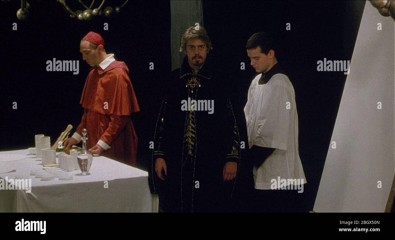 London.UK. Derek Jarman (playing a priest) and Nigel Terry as ...