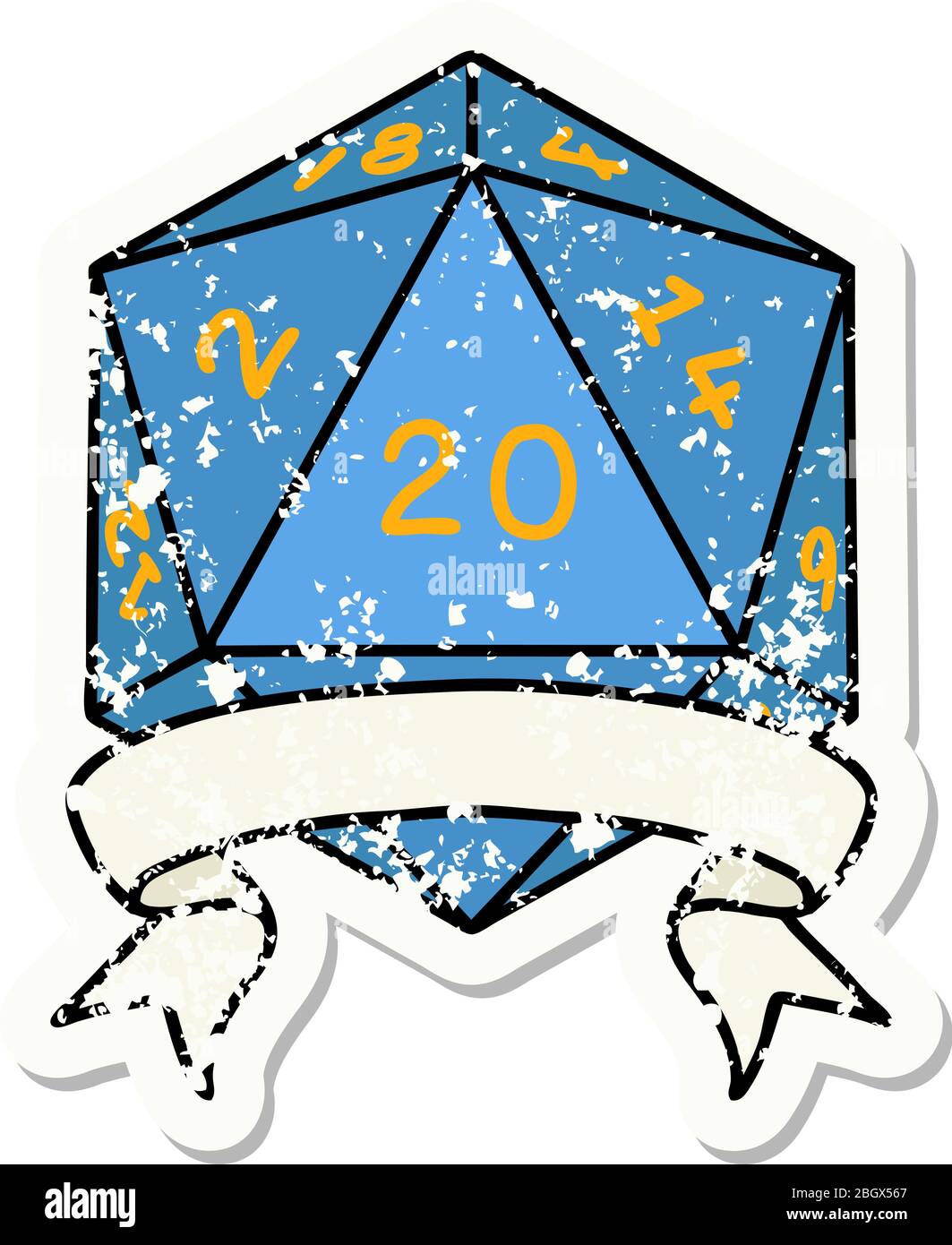 grunge sticker of a natural 20 critical hit D20 dice roll Stock Vector ...