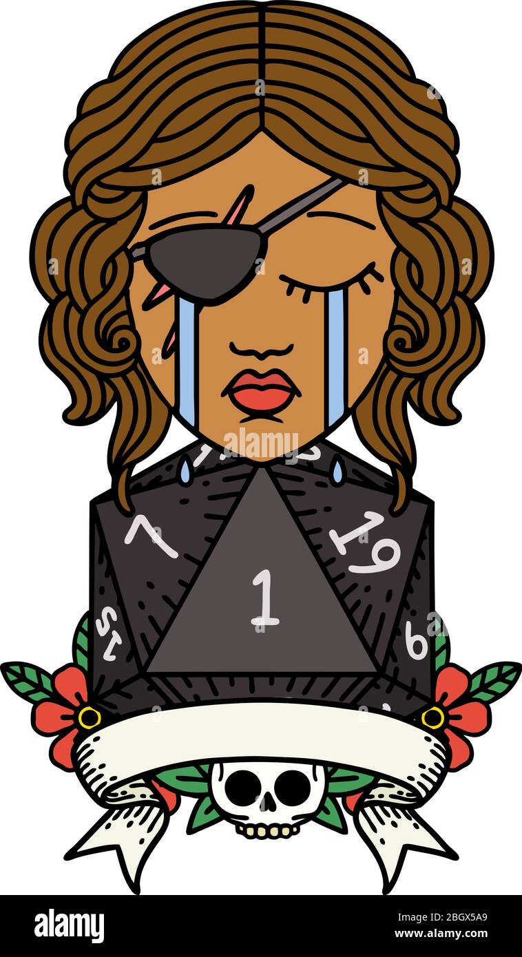 Retro Tattoo Style crying human rogue with natural one roll Stock ...
