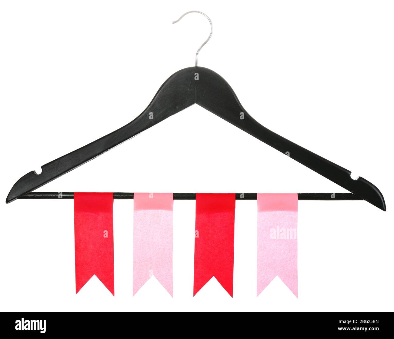 Row of colorful flags hanging on wooden hanger isolated on white Stock ...