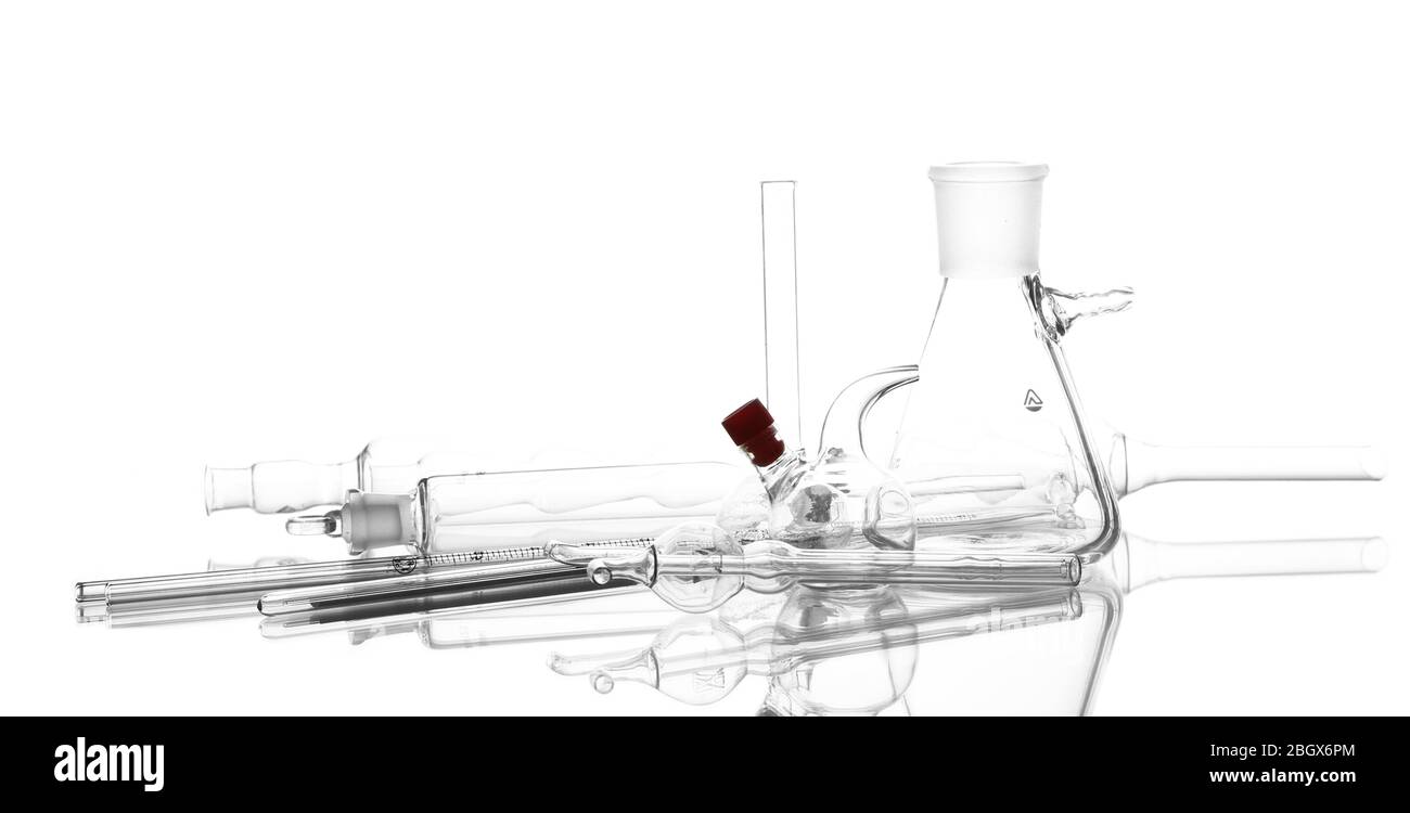 Laboratory glassware isolated on white Stock Photo - Alamy