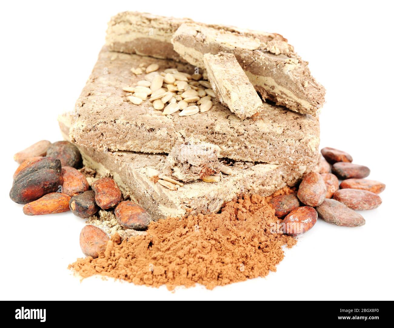 Sunflower halva with cocoa isolated on white background Stock Photo - Alamy