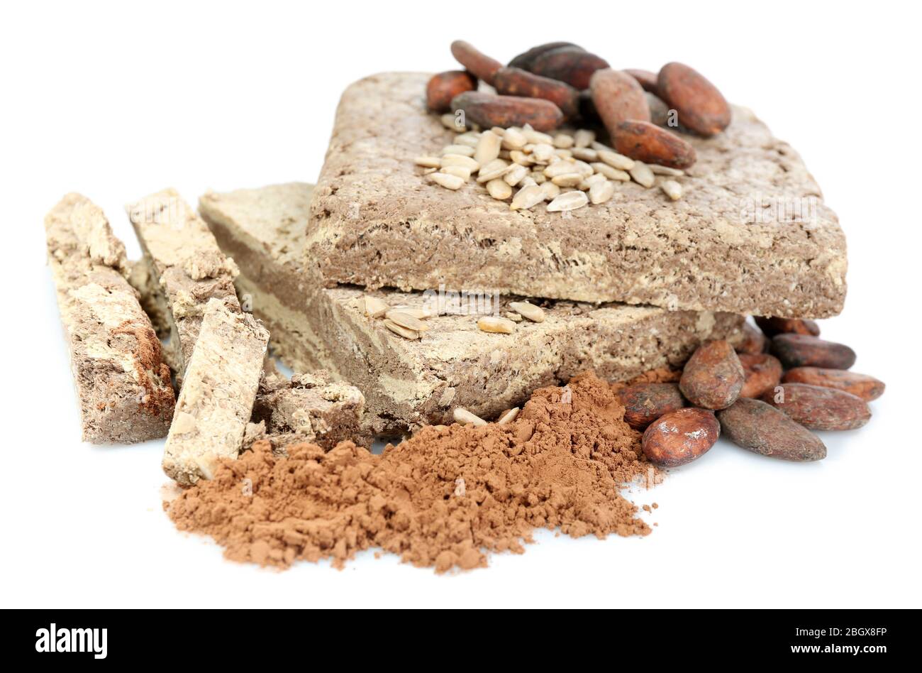Sunflower halva with cocoa isolated on white background Stock Photo - Alamy