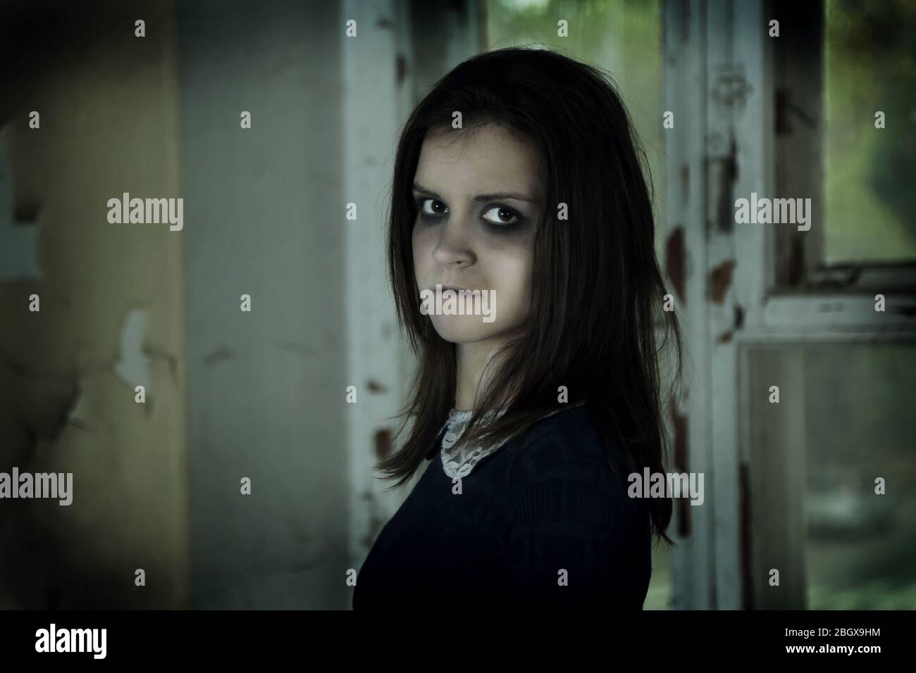 Horror Scene of with scary woman in long dress Stock Photo - Alamy