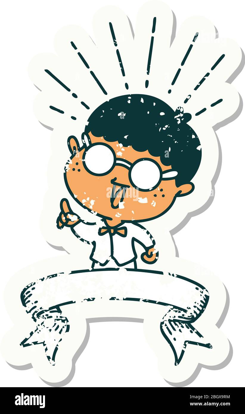 worn old sticker of a tattoo style man with genius idea Stock Vector ...