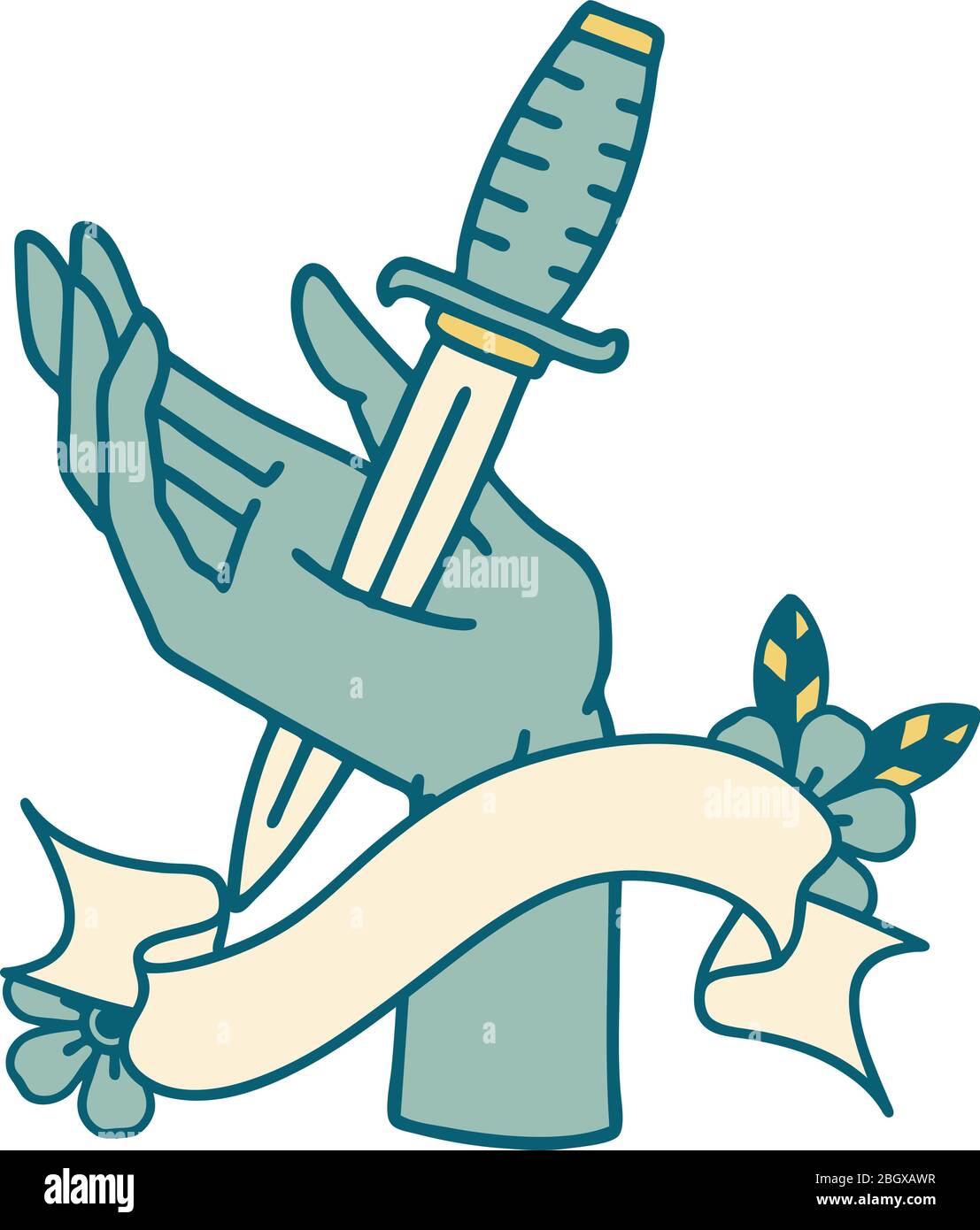traditional tattoo with banner of a dagger in the hand Stock Vector ...