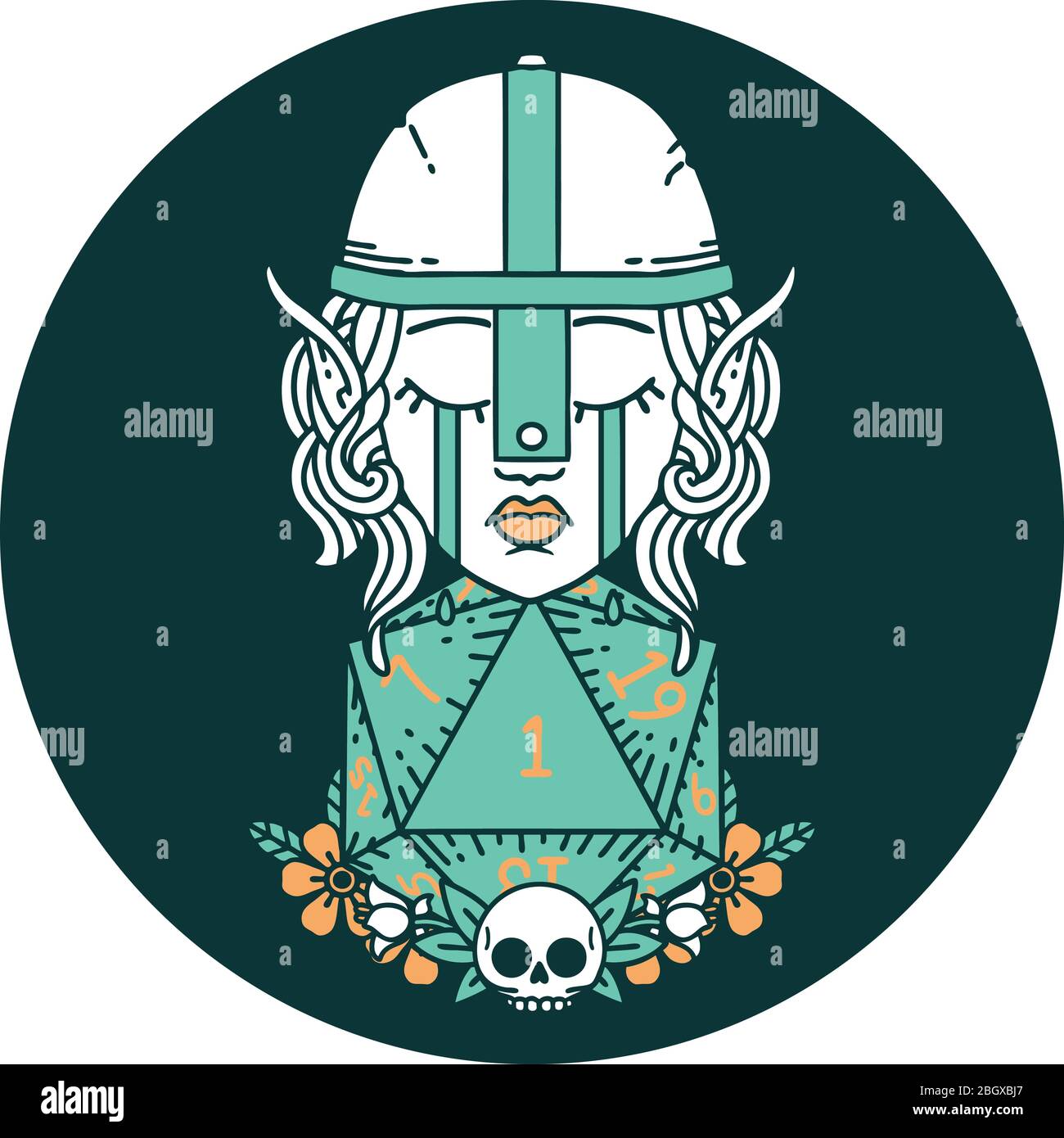 icon of sad elf fighter character with natural one d20 roll Stock ...