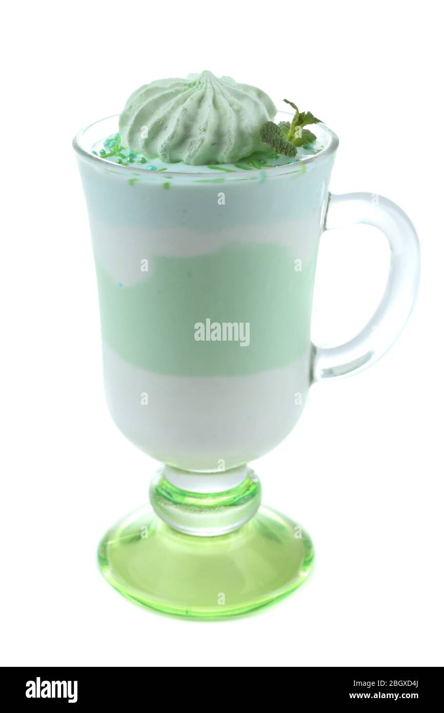 Mint milk dessert in glass isolated on white Stock Photo - Alamy