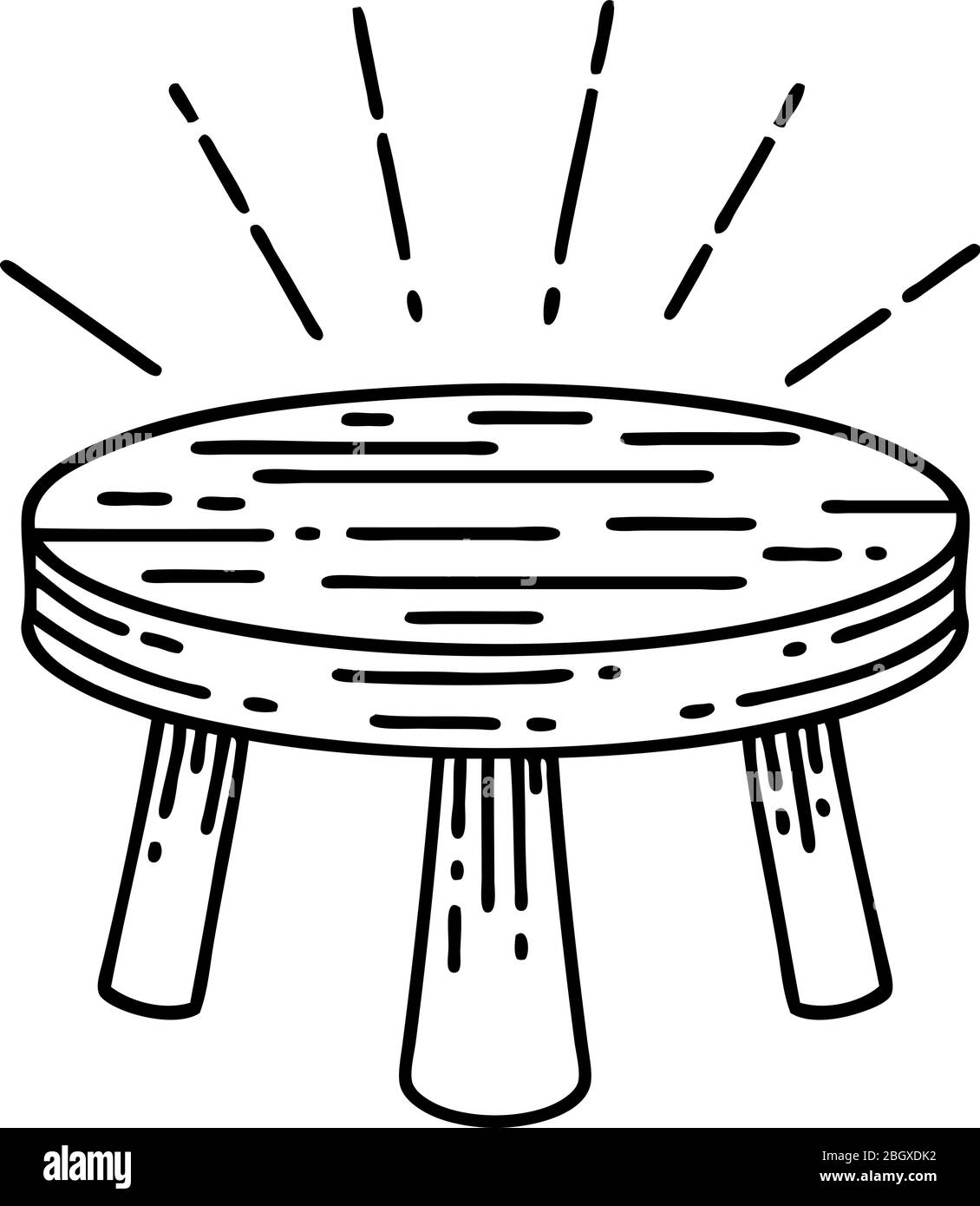 illustration of a traditional black line work tattoo style wooden stool ...