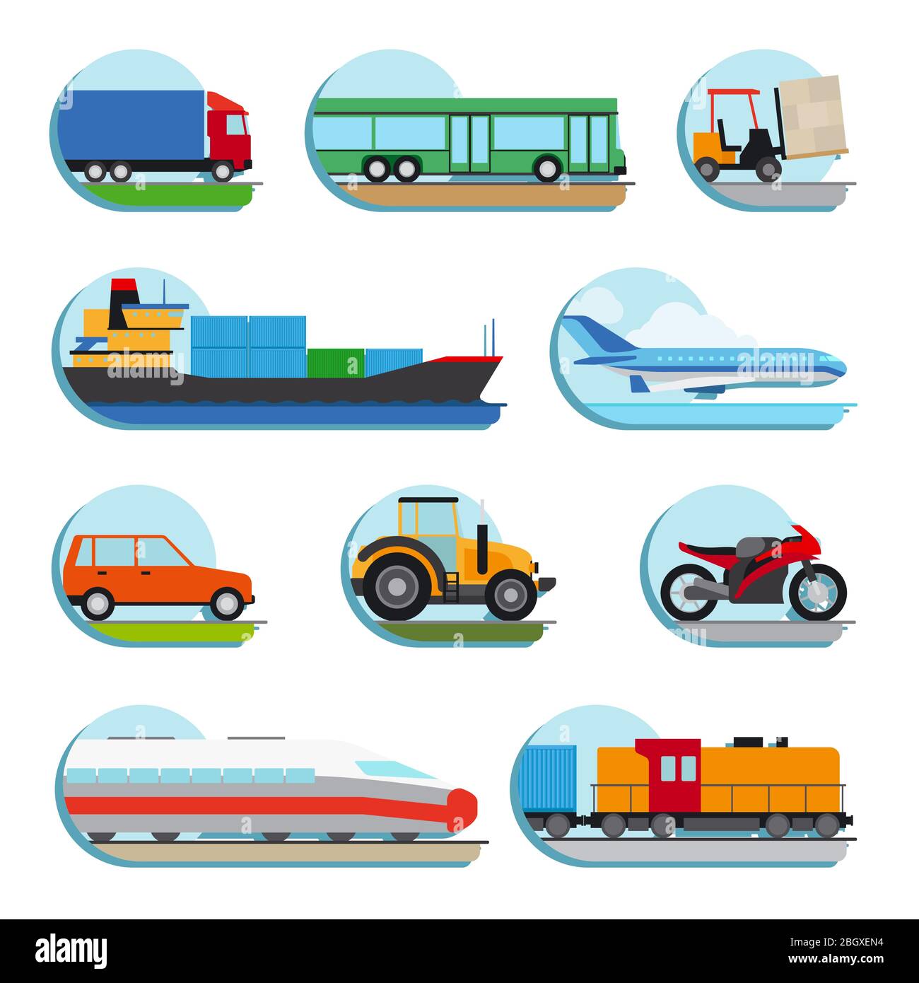 Vector Transportation Flat Icons. Truck and train, plane and ship Stock ...