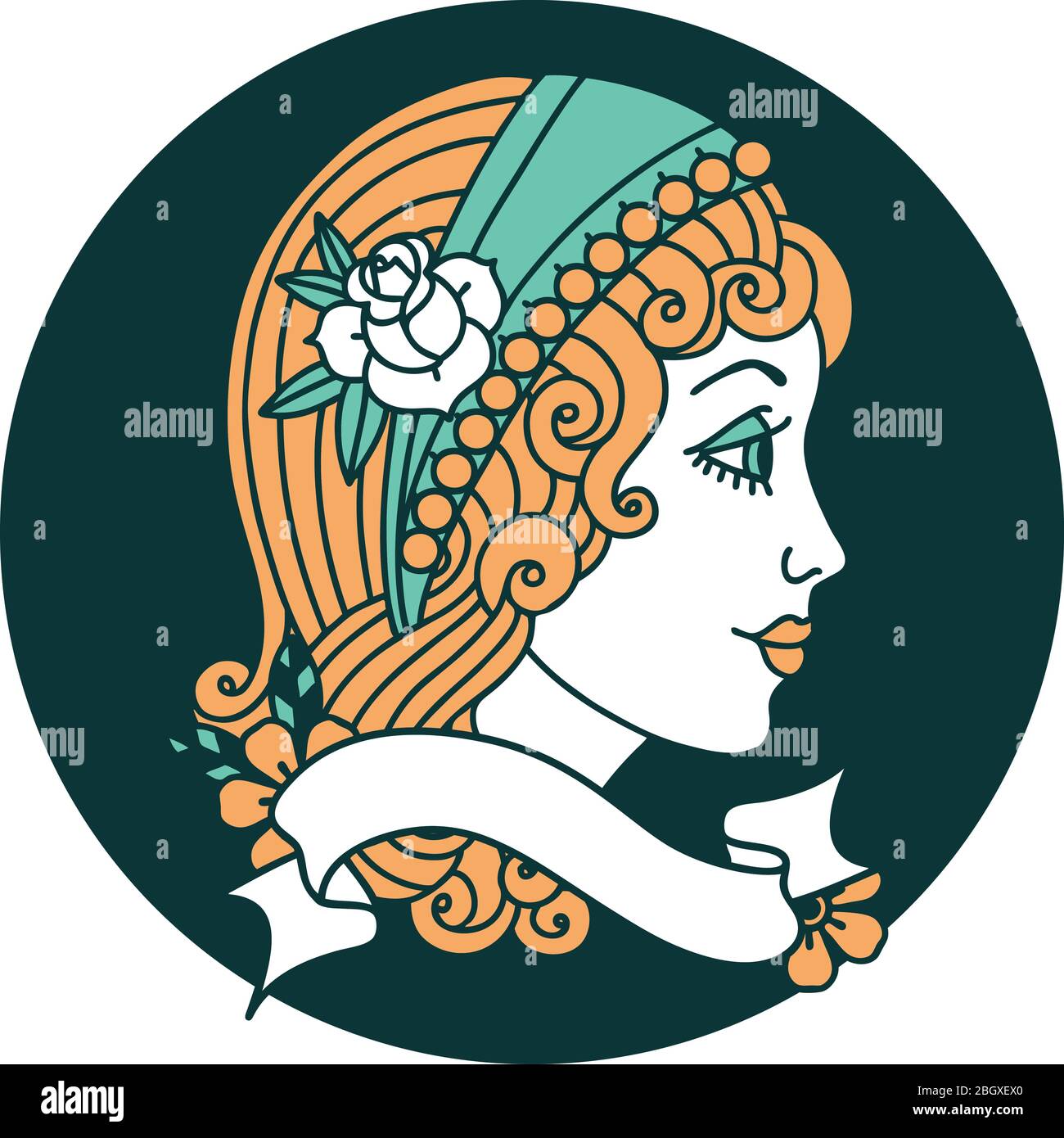 tattoo style icon with banner of a gypsy head Stock Vector Image & Art ...