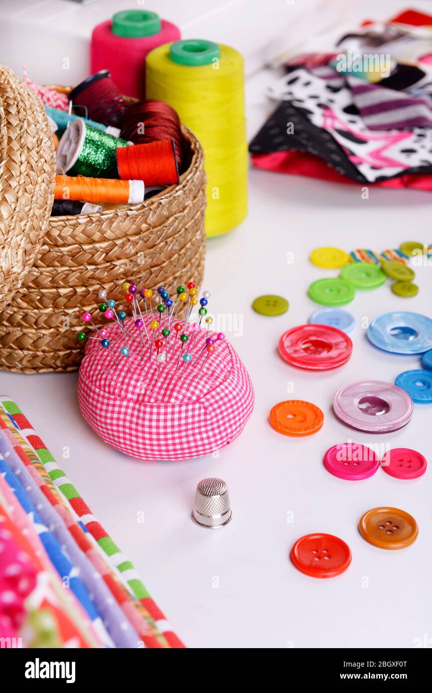 Fashion design, close-up. Sewing items Stock Photo - Alamy