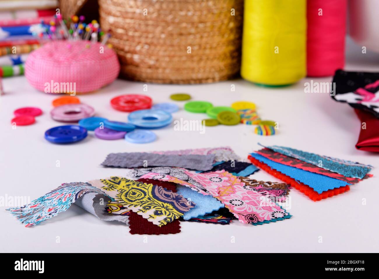 Fashion design, close-up. Sewing items Stock Photo - Alamy