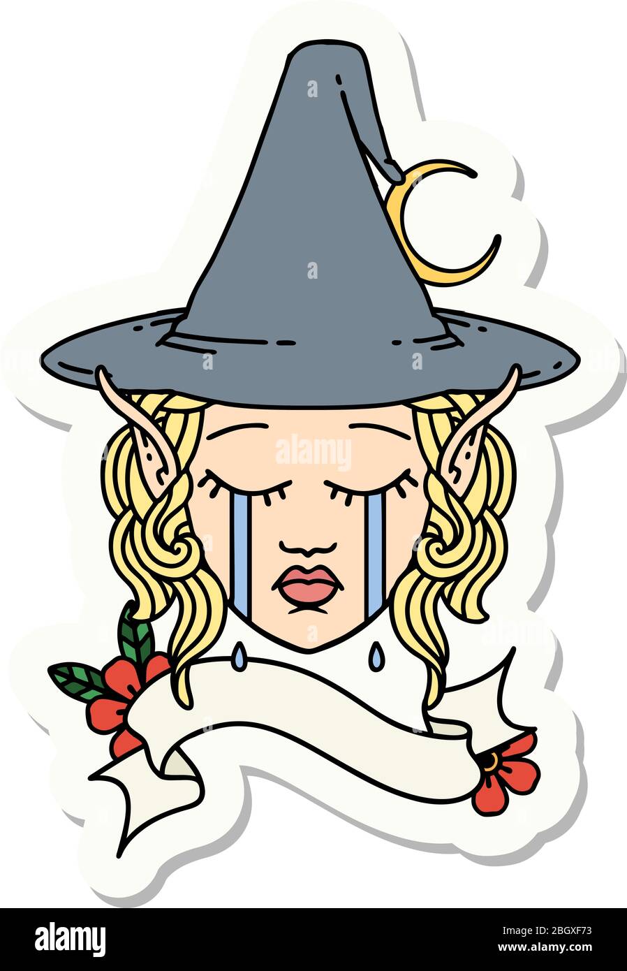 sticker of a sad elf mage character face Stock Vector Image & Art - Alamy
