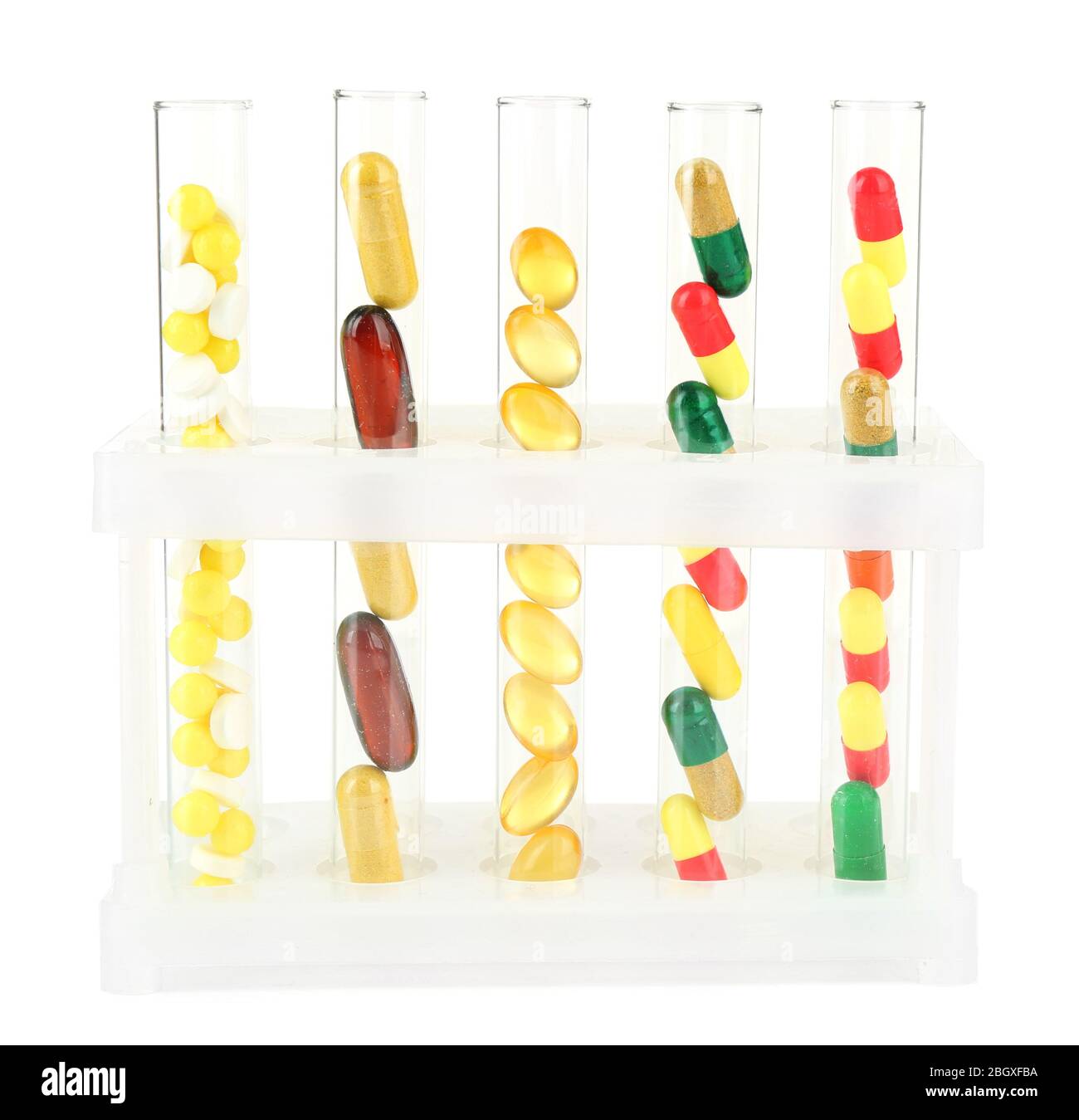 Different color drugs in test tubes, isolated on white Stock Photo - Alamy