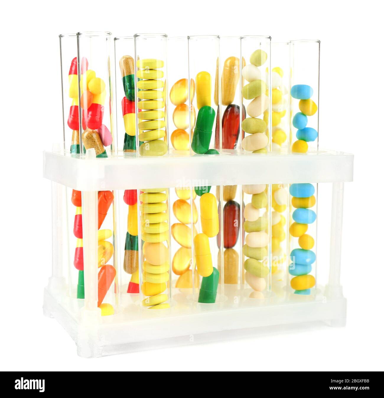 Different color drugs in test tubes, isolated on white Stock Photo - Alamy