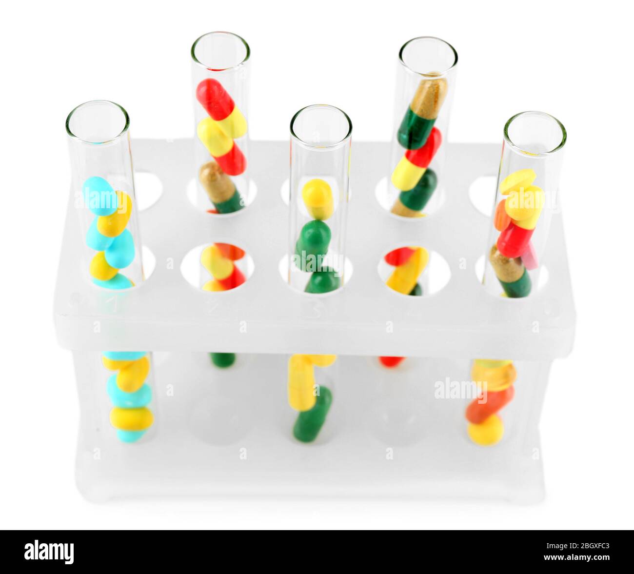 Different color drugs in test tubes, isolated on white Stock Photo - Alamy