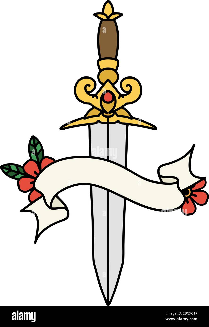 traditional tattoo with banner of a dagger Stock Vector Image & Art - Alamy