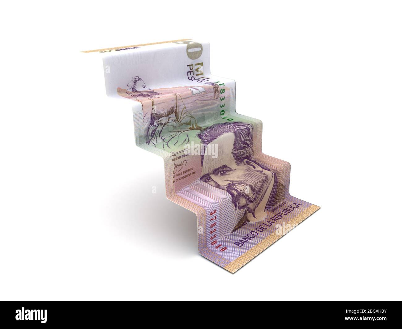 Higher Steps With Colombian Pesos (Isolated on white background Stock ...