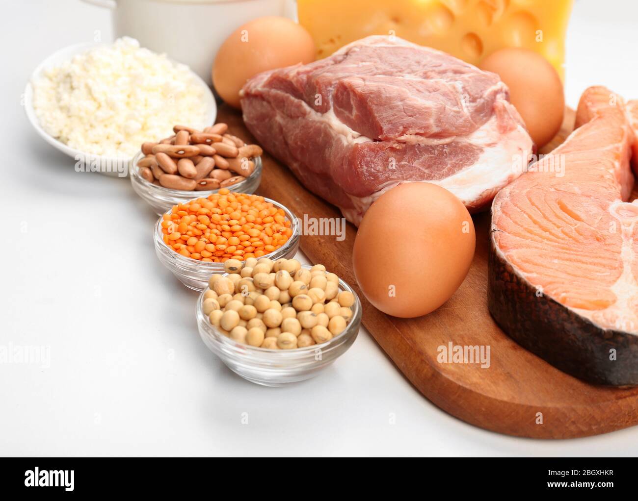 Food high in protein close-up Stock Photo - Alamy