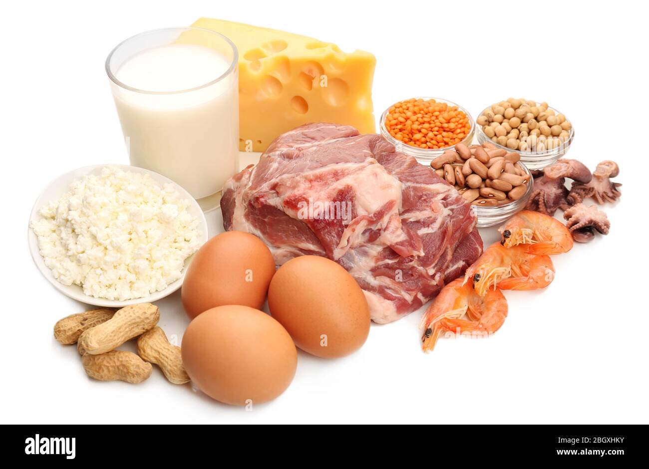 Food high in protein isolated on white Stock Photo - Alamy