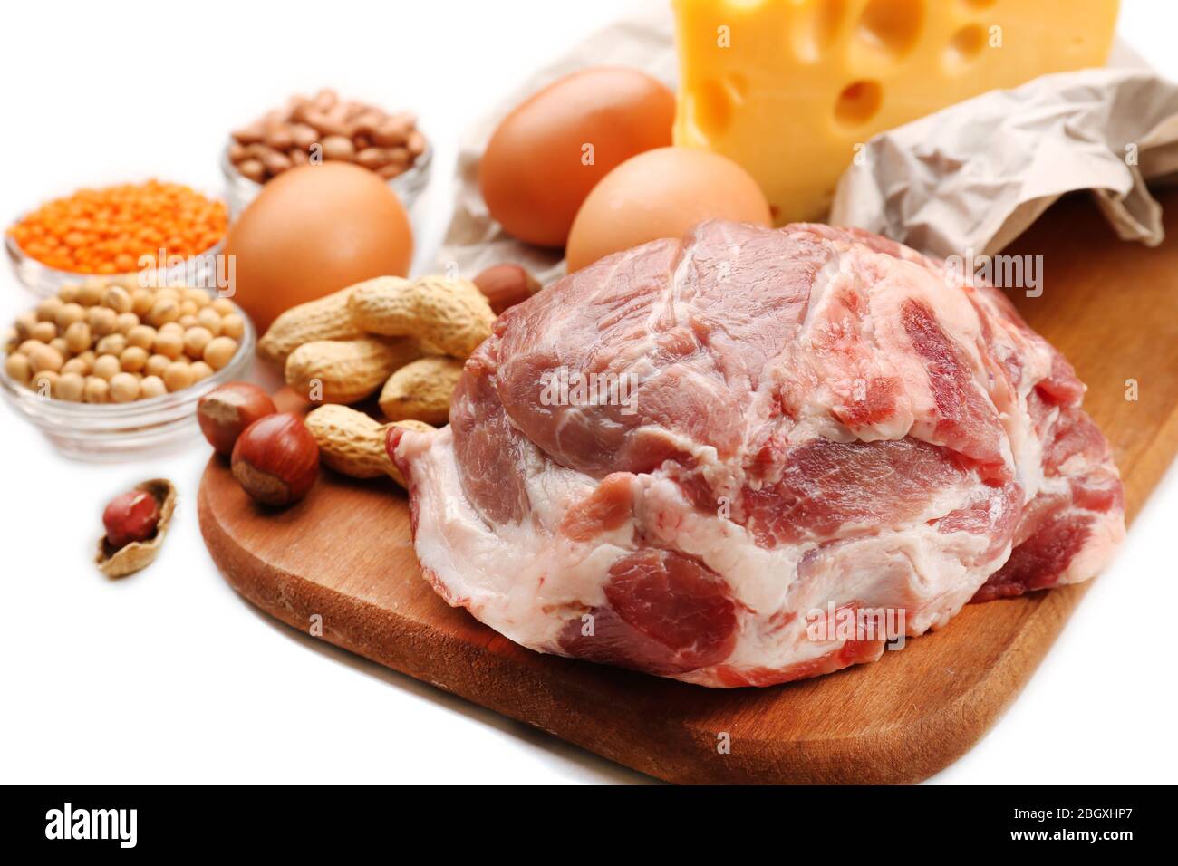 Food high in protein close-up Stock Photo - Alamy