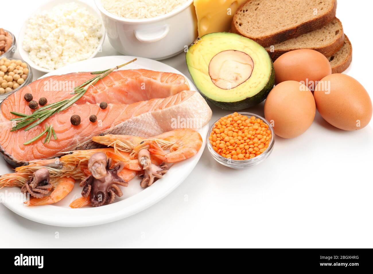 Food high in protein close-up Stock Photo - Alamy