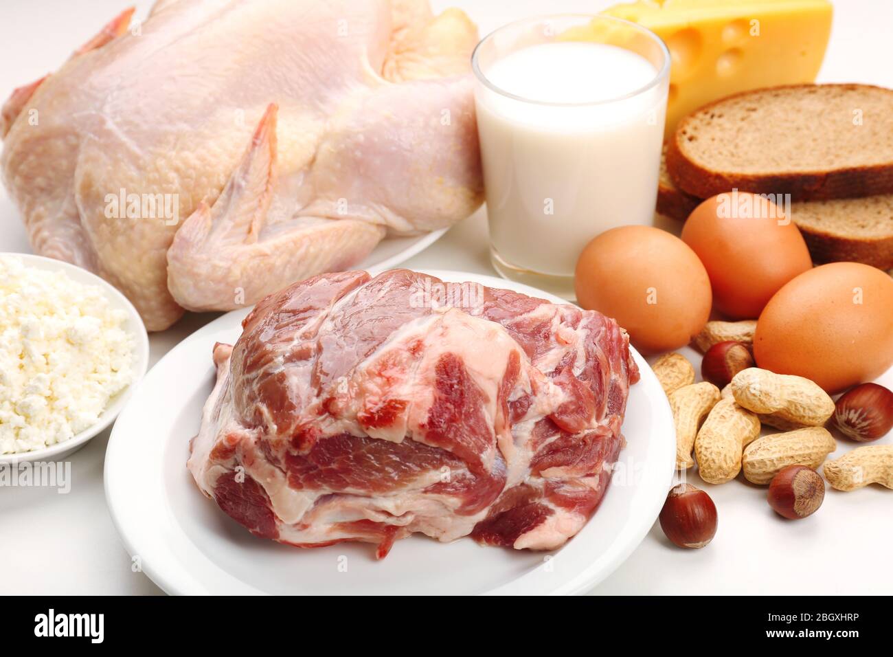 Food high in protein close-up Stock Photo - Alamy