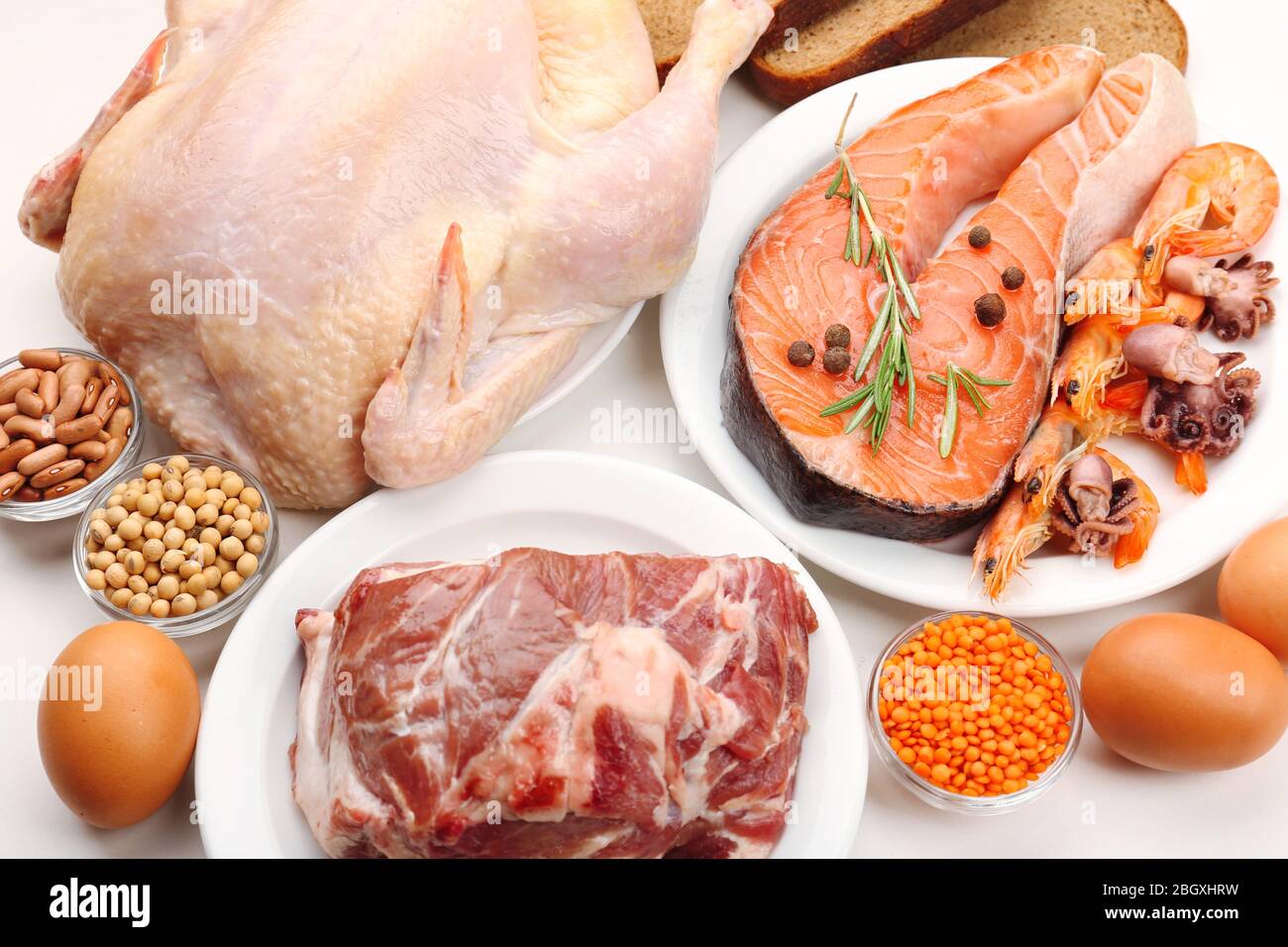 Food high in protein close-up Stock Photo - Alamy