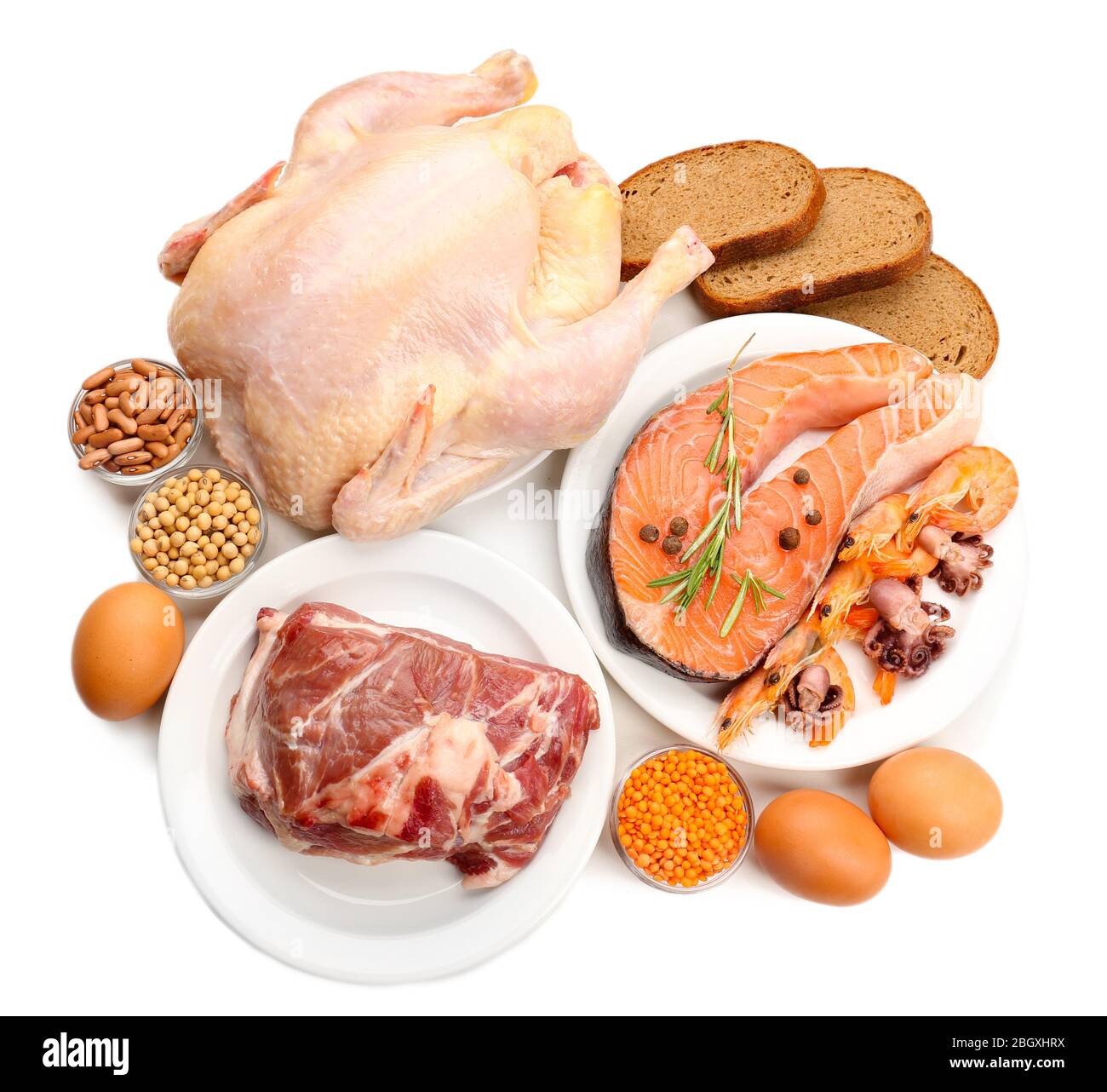 Food high in protein isolated on white Stock Photo - Alamy