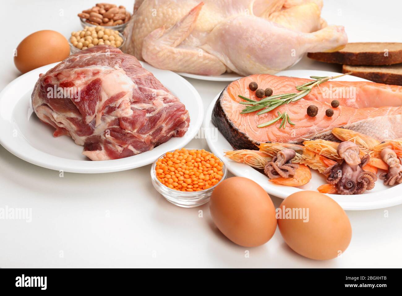 Food high in protein close-up Stock Photo - Alamy