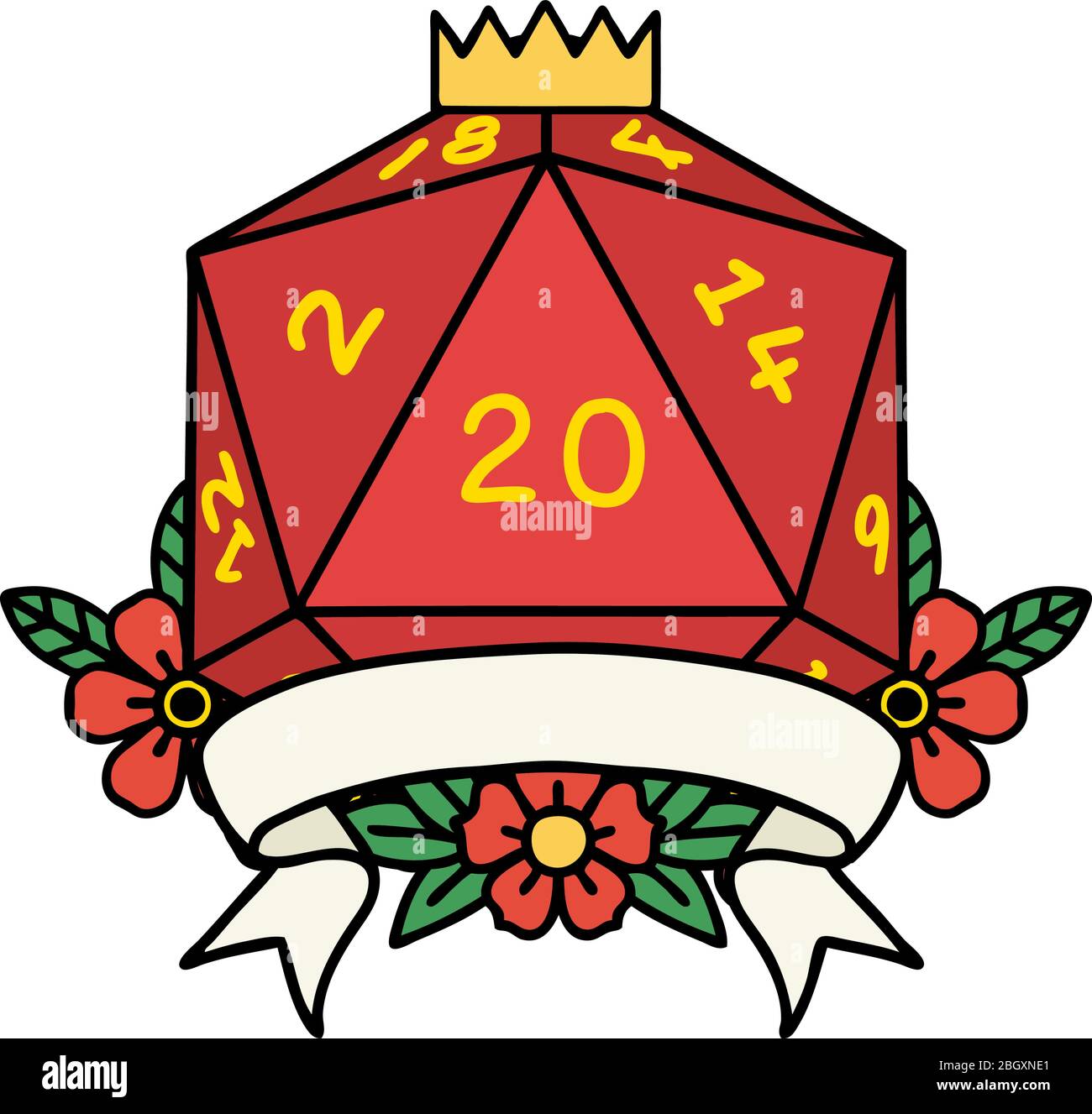Retro Tattoo Style natural 20 critical hit D20 dice roll Stock Vector ...