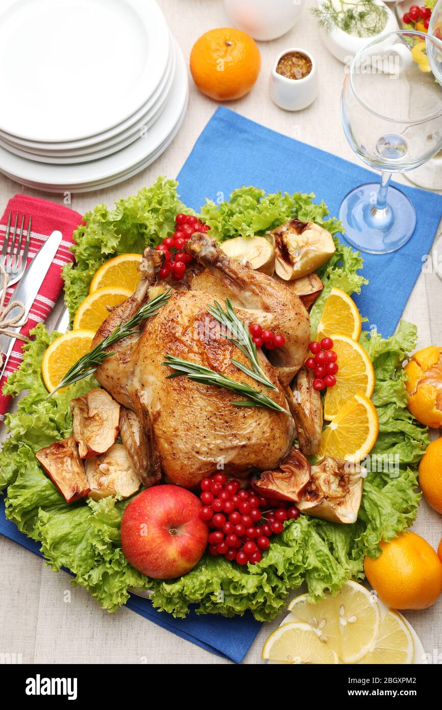 Baked chicken for festive dinner Stock Photo - Alamy