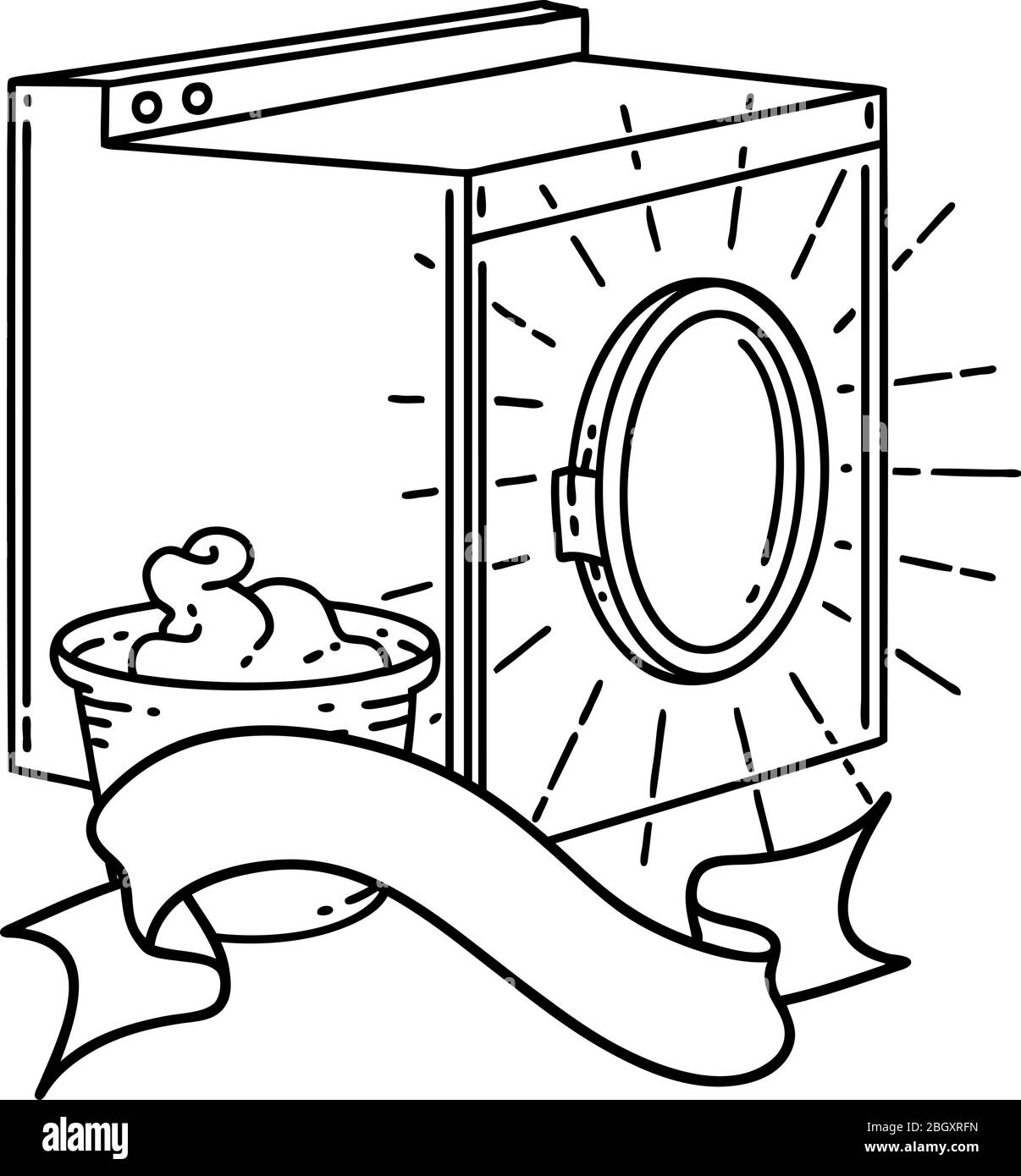 scroll banner with black line work tattoo style washing machine Stock ...