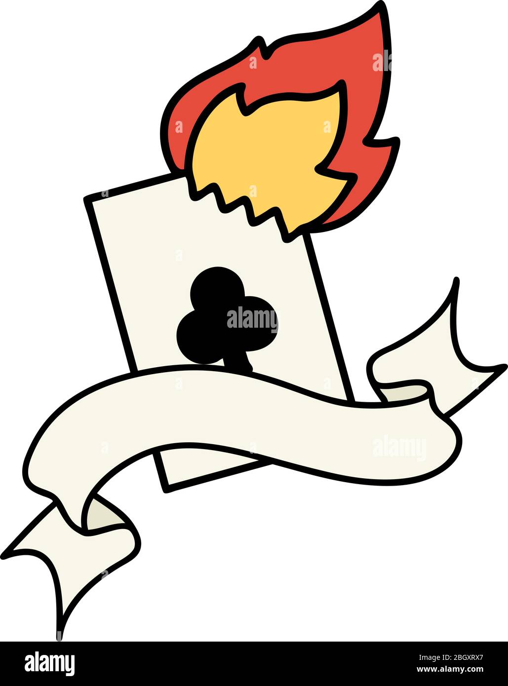 traditional tattoo with banner of a flaming card Stock Vector Image ...