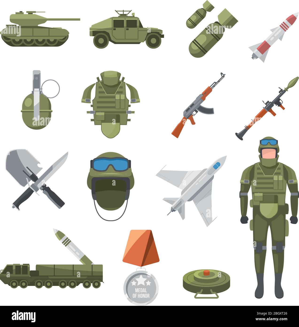 Icon set of police and army. Military illustrations of soldiers, and ...