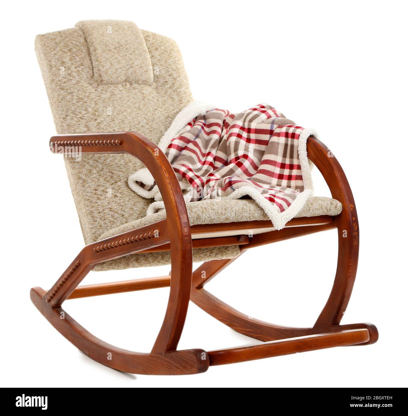 Modern rocking-chair with rug isolated on white Stock Photo - Alamy