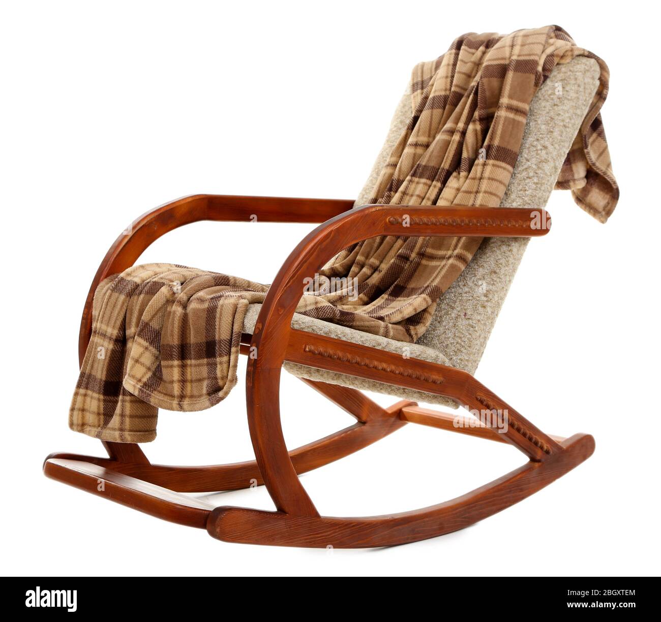 Modern rocking-chair with rug isolated on white Stock Photo - Alamy