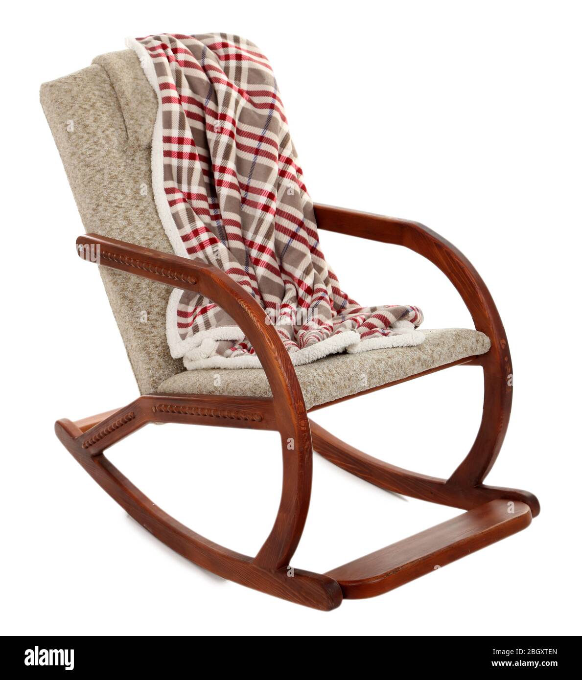 Modern rocking-chair with rug isolated on white Stock Photo - Alamy