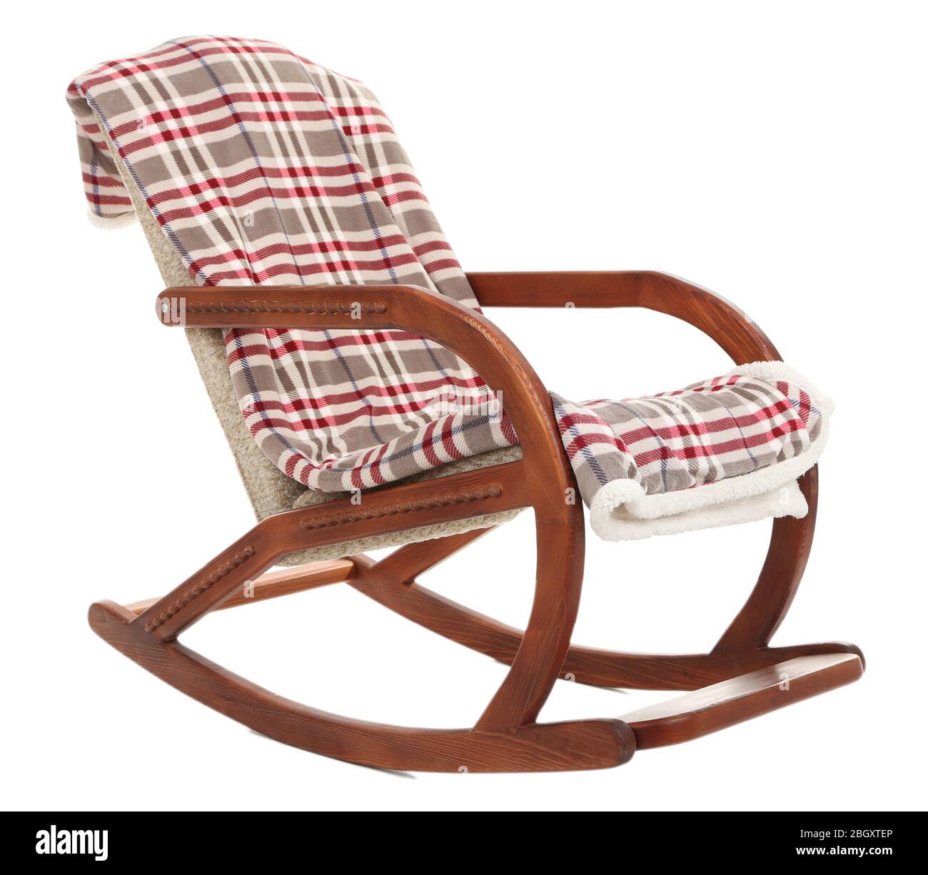 Modern rocking-chair with rug isolated on white Stock Photo - Alamy