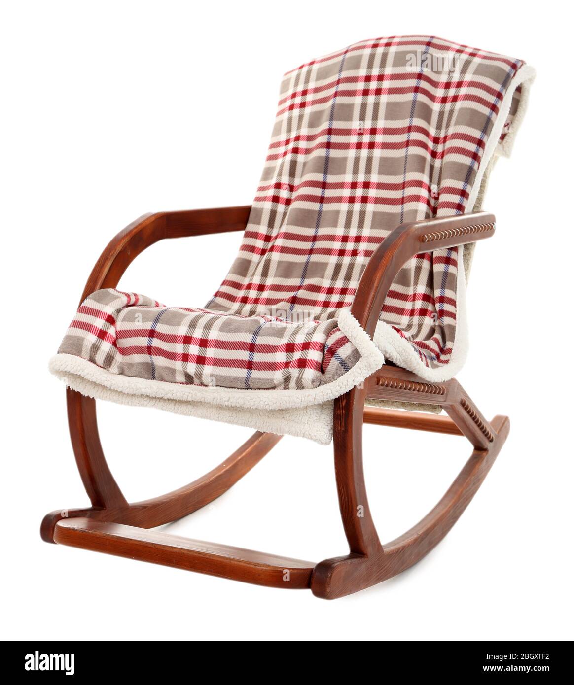 Modern rocking-chair with rug isolated on white Stock Photo - Alamy