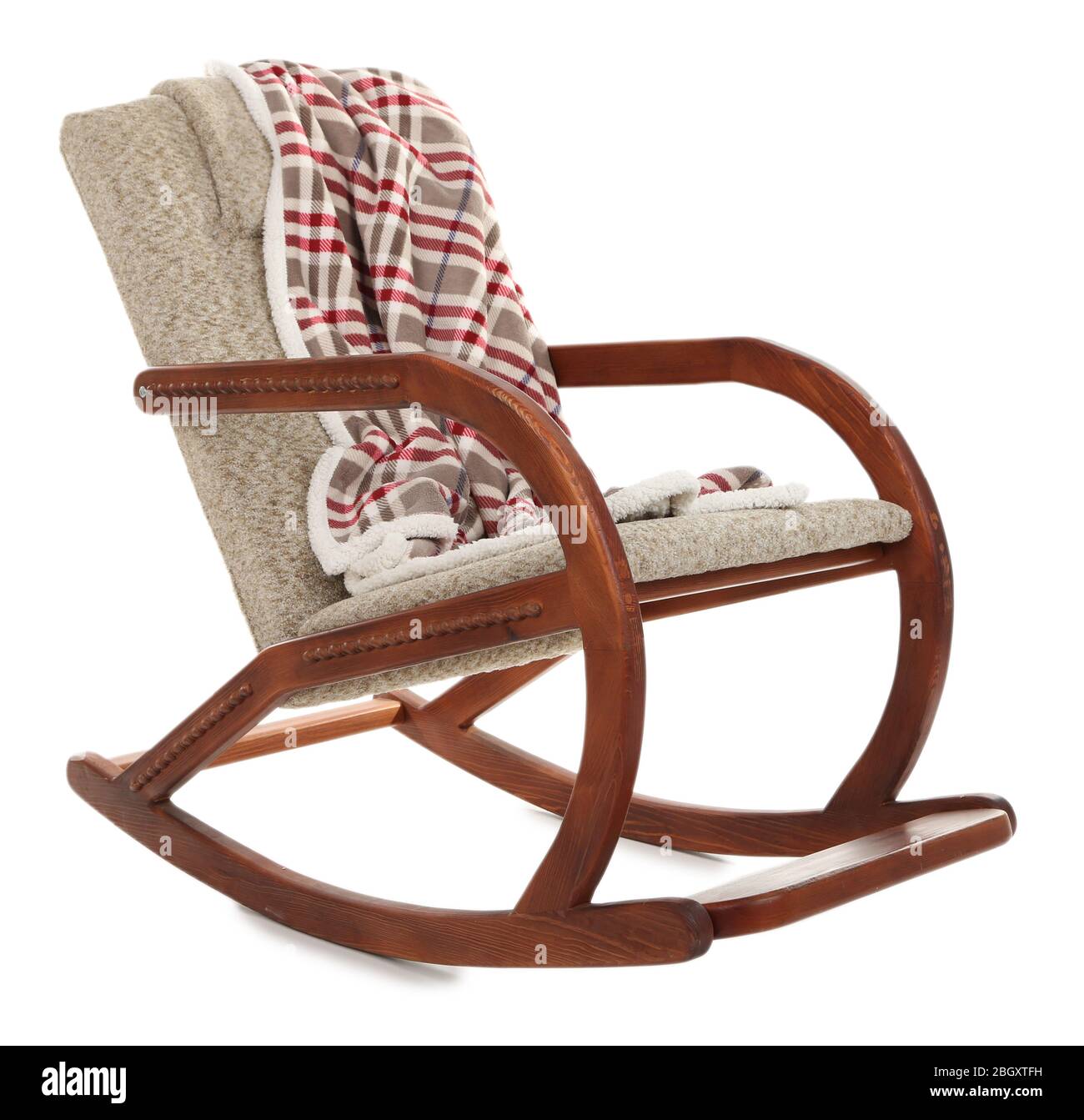 Modern rocking-chair with rug isolated on white Stock Photo - Alamy