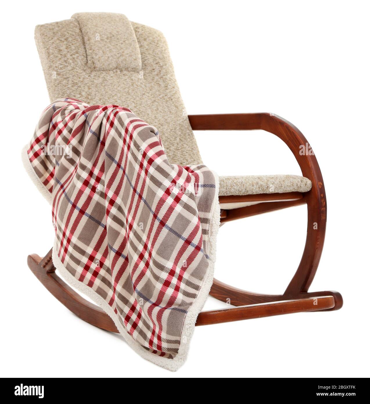 Modern rocking-chair with rug isolated on white Stock Photo - Alamy