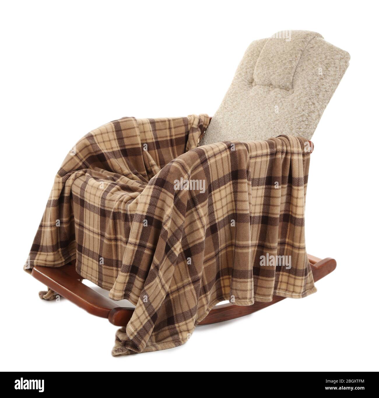 Modern rocking-chair with rug isolated on white Stock Photo - Alamy